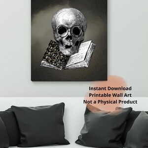 Skull Reading a Book, Printable Download, Skull Decor, Skull Art ...