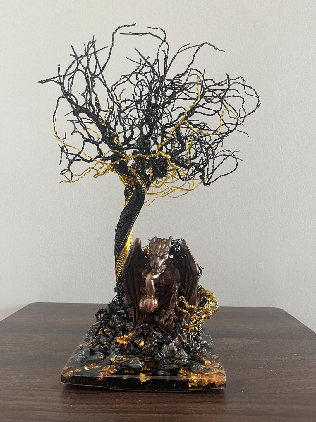 Striking Black and Gold Gargoyle Wire Tree, Gothic Centerpiece, Home ...