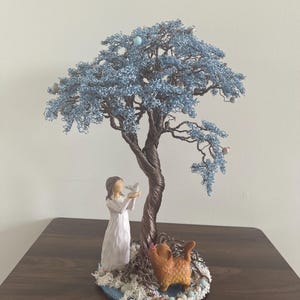 Blue Tree of Life, Angel With Dove, Natural Stones, Memorial Gift, Orb ...