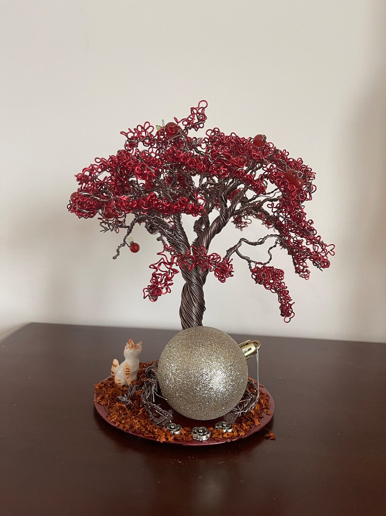 Tree of Life, Red Agate Beads, Kitten, Butterfly, Memorial Gift, Orb ...