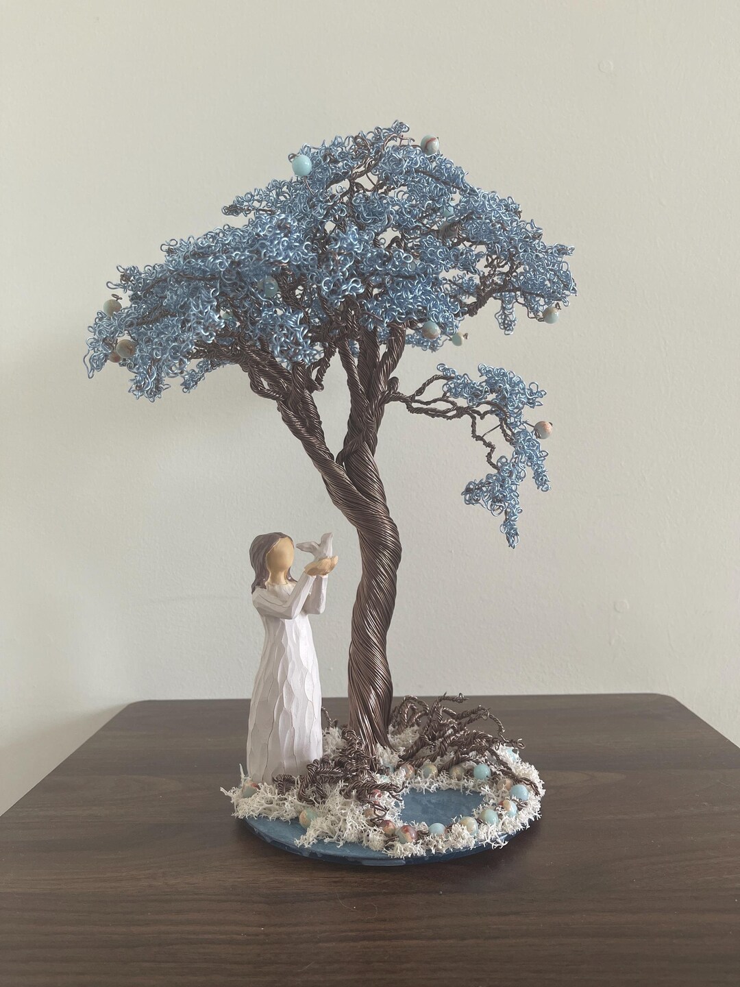 Blue Tree of Life, Angel With Dove, Natural Stones, Memorial Gift, Orb ...