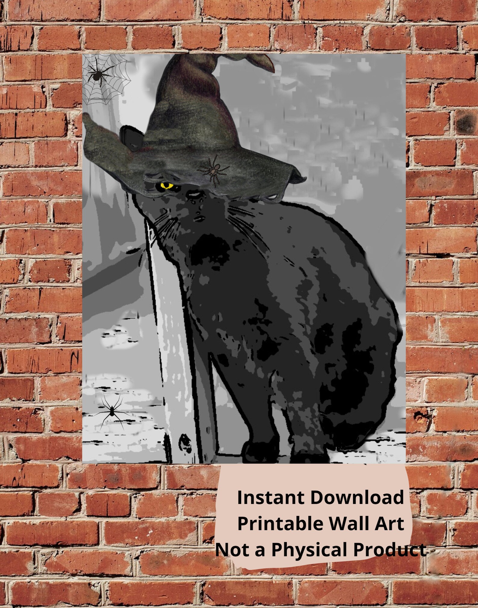 Black Cat With Witch Hat Printable Wall Art Black Cat Decor - Etsy