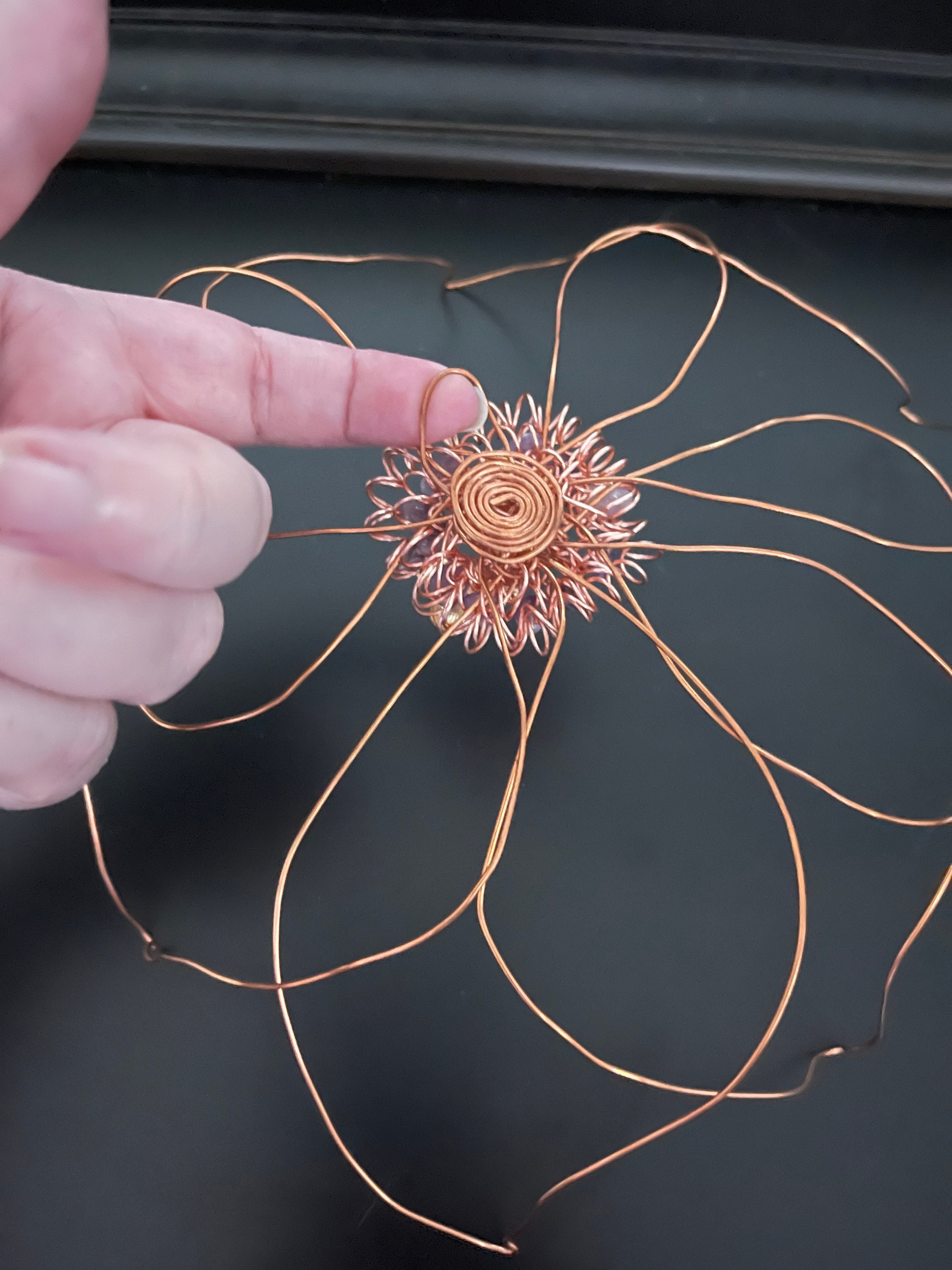 Copper Wire Flower Wall Hanging With Amethyst Stones and Metal Bee ...