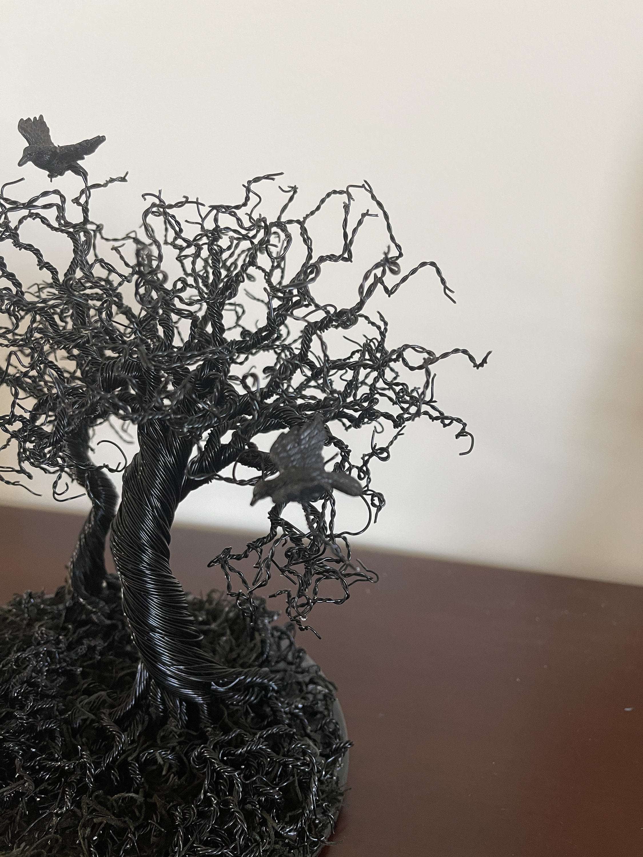 Striking Black Wire Tree Sculpture With Crows, Bonsai Tree, Tree of ...