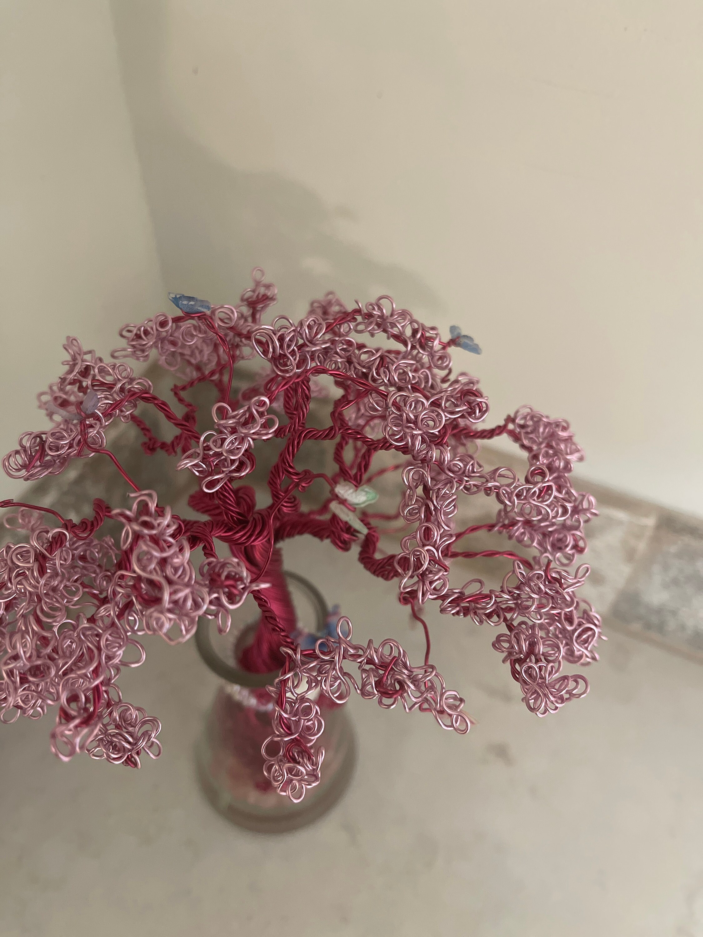 Pink Tree of Life With Butterflies With a White Rose and Beads for Trim ...