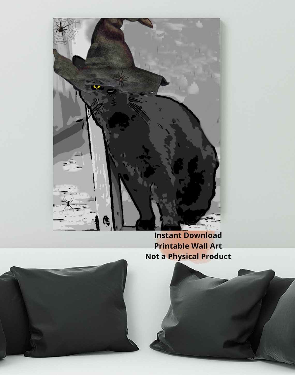 Black Cat With Witch Hat Printable Wall Art Black Cat Decor - Etsy
