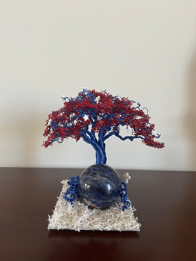 Patriotic Tree of Life With Stars and a Cross, Memorial Gift, Orb ...