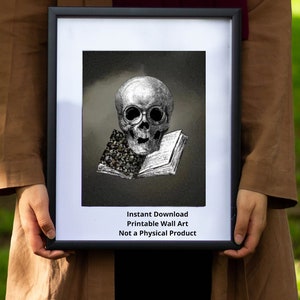 Skull Reading a Book, Printable Download, Skull Decor, Skull Art ...