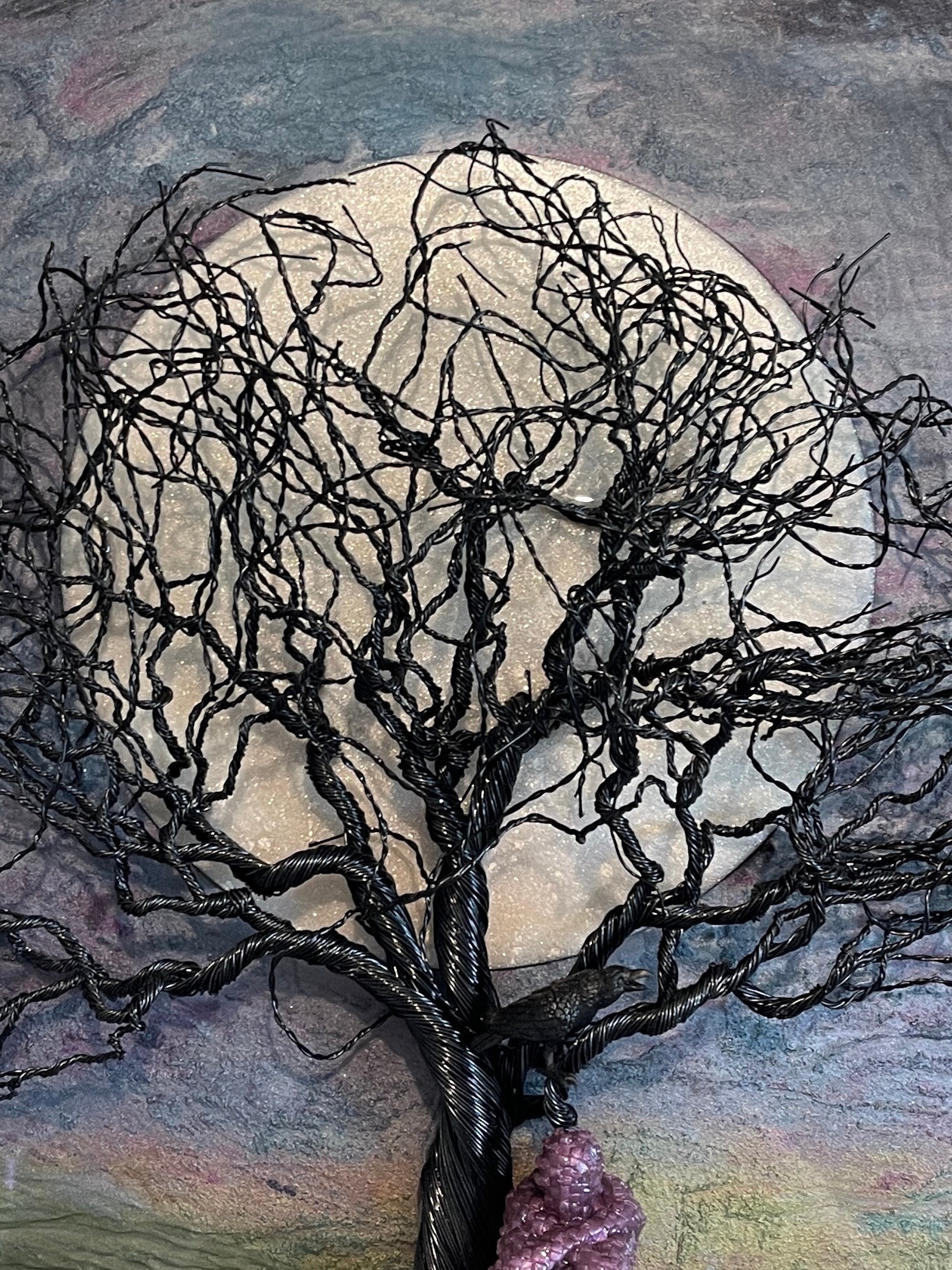 Tree of Life Wall Hanging With Full Moon and Three Crows, A Human ...