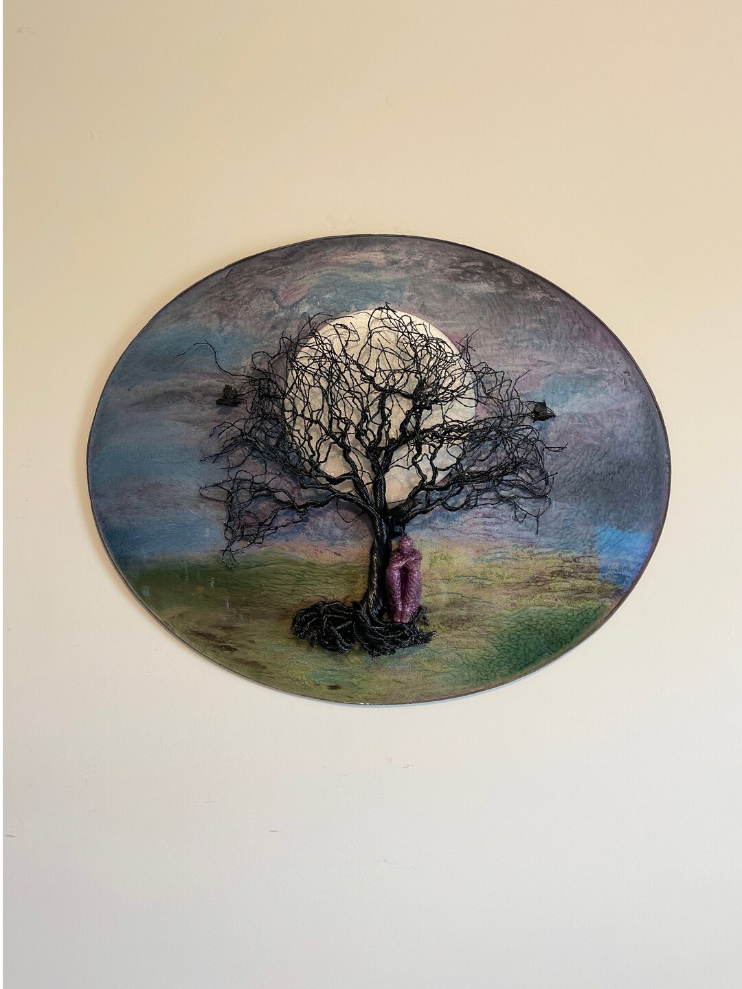 Tree of Life Wall Hanging With Full Moon and Three Crows, A Human ...
