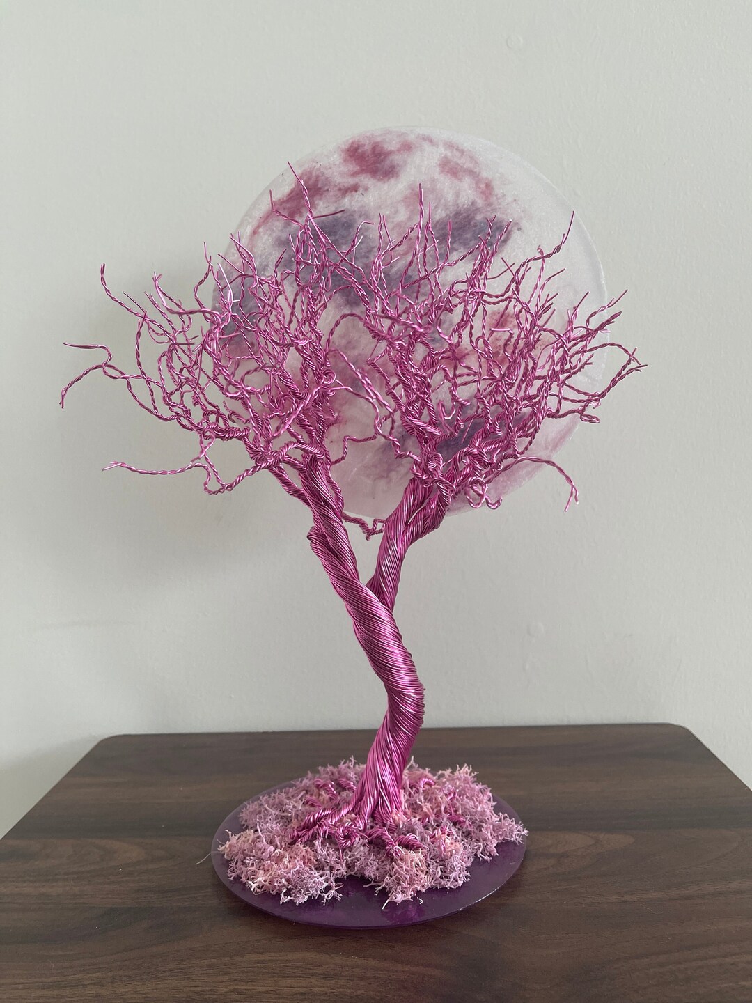 Pink Tree of Life, Full Moon, Wire Tree Sculpture, Wire Art ...