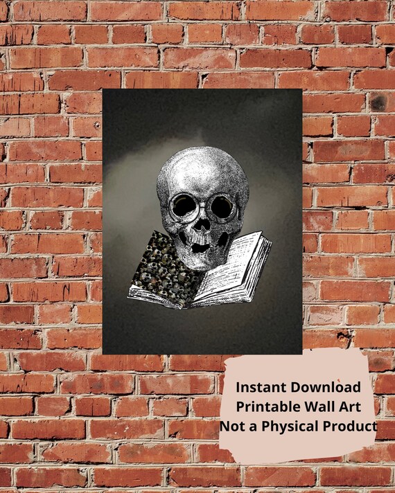 Skull Reading a Book Printable Download Skull Decor Skull - Etsy