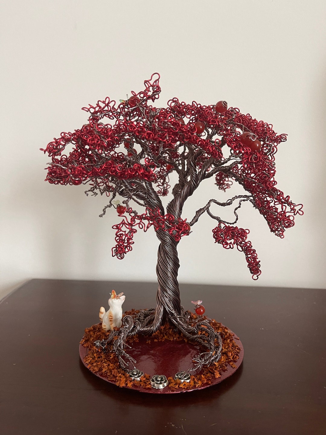 Tree of Life, Red Agate Beads, Kitten, Butterfly, Memorial Gift, Orb ...