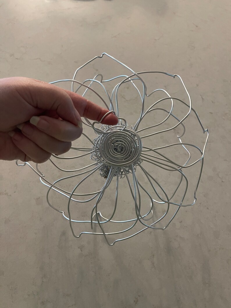 Silver Colored Aluminum Wire Flower With Ladybug, Wire Sculpture, Wire ...
