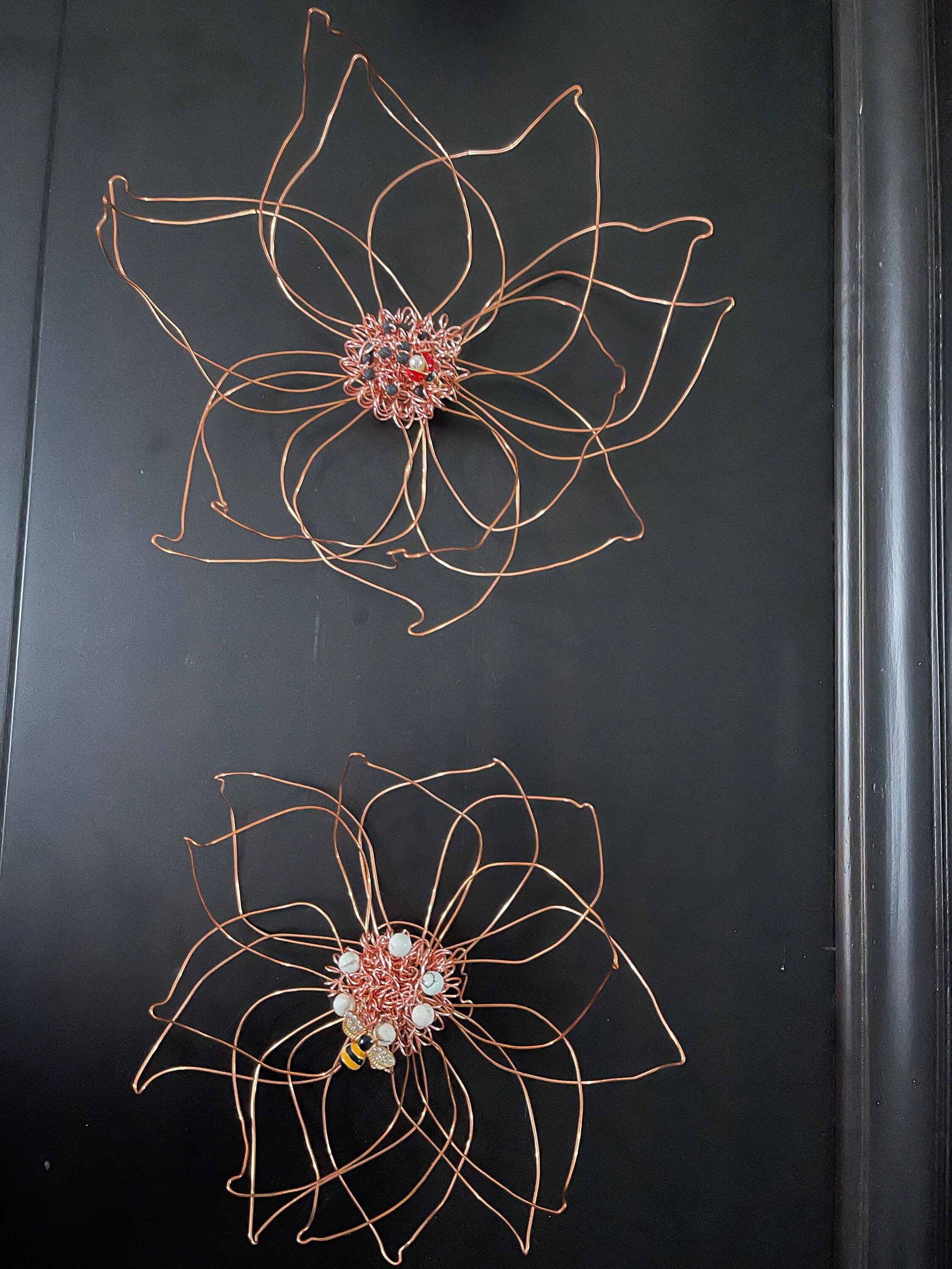 Copper Wire Flower Wall Hanging, Ladybug/honey Bee Sculpture - Etsy