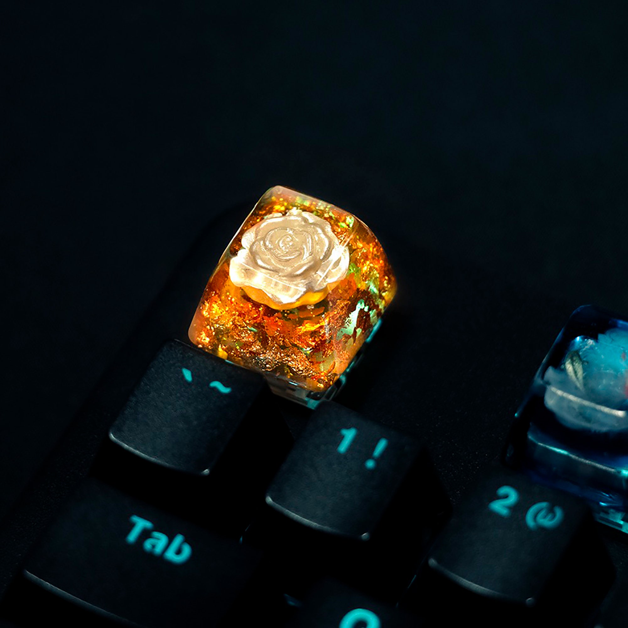 Golden Rose Handmade Keycaps, Artisan Cute Keycap, Resin Elegant ...