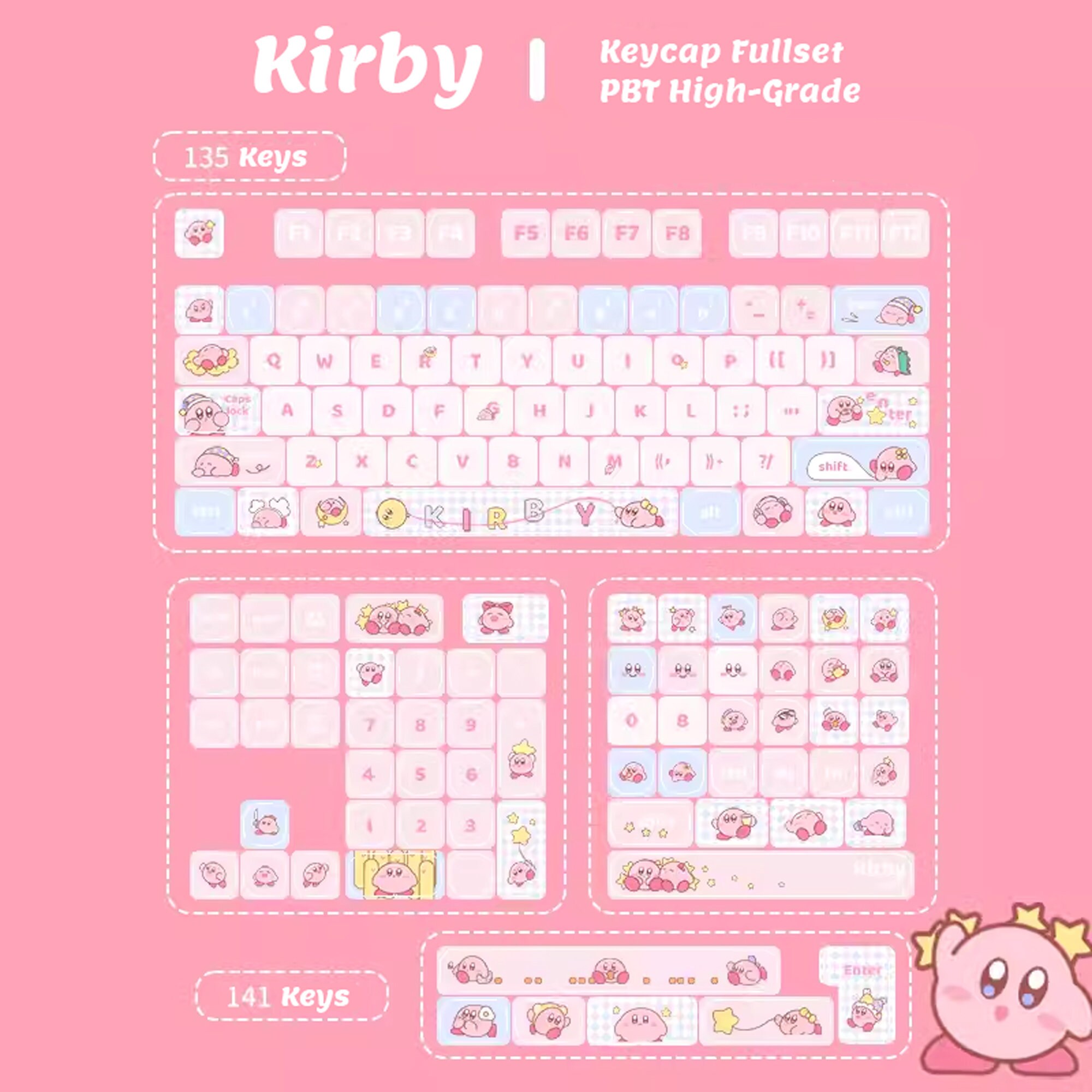 Cute Kirby Keycap Fullset, Pink Kirby Anime Keycap Set, Artisan Kirby ...