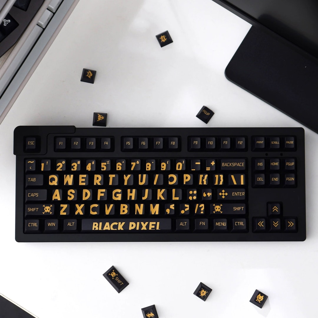 Large Font Size Golden Keycaps Set, Gift for Father Artisan Keycap Set ...