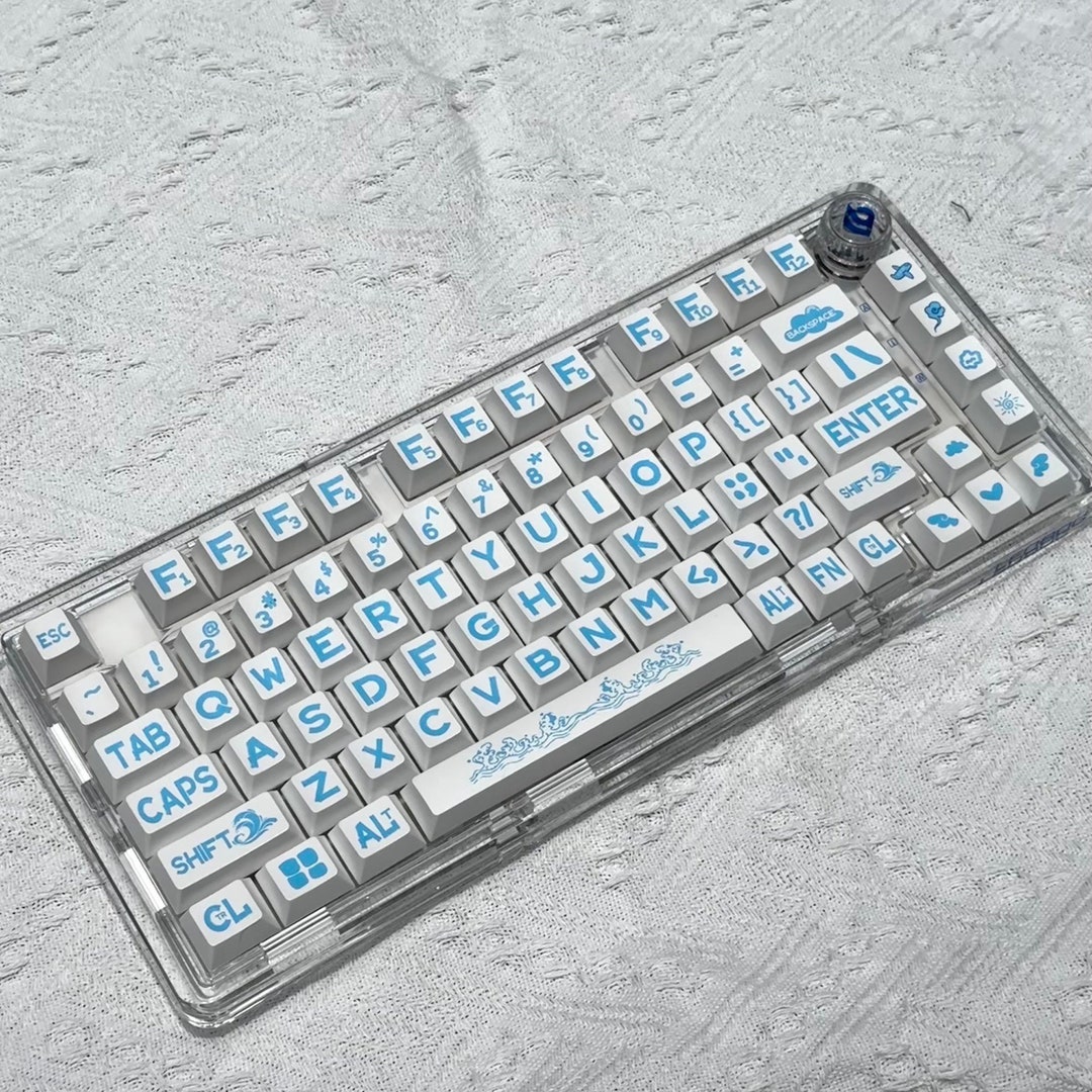 Large Font Size Blue Keycaps Set, Clear Print PBT Artisan Keycap Set ...