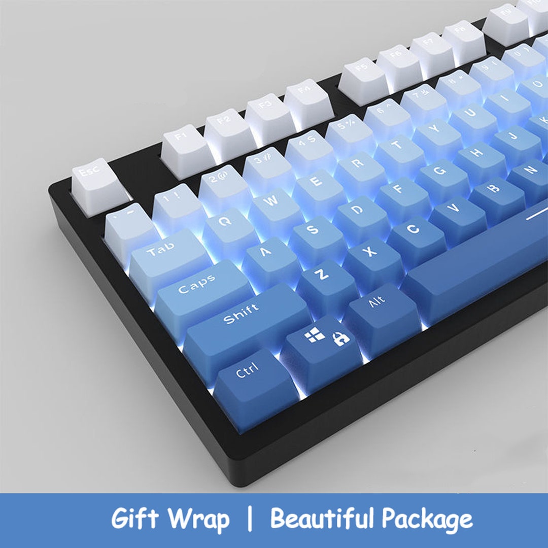 Gradient Sky Blue Keycap Set, Luxury Backlit RGB Keycaps Set, Cute ...