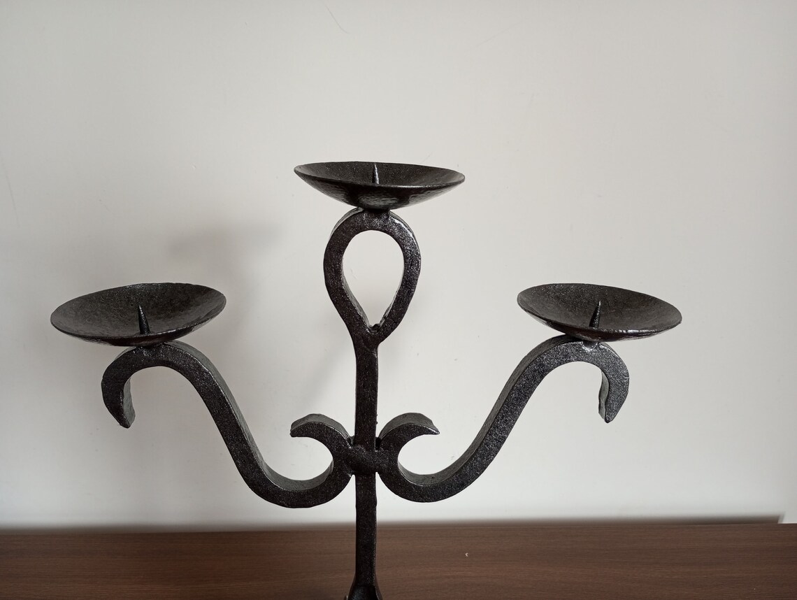 Iron Three-arm Candlestick Holder: Rustic Pillar Candle Stand - Etsy