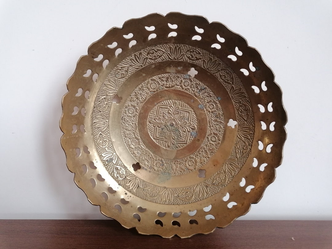 Vintage Brass Bowl. Brass Pedestal Bowl. Ornate Fruit Dish. Decorative ...
