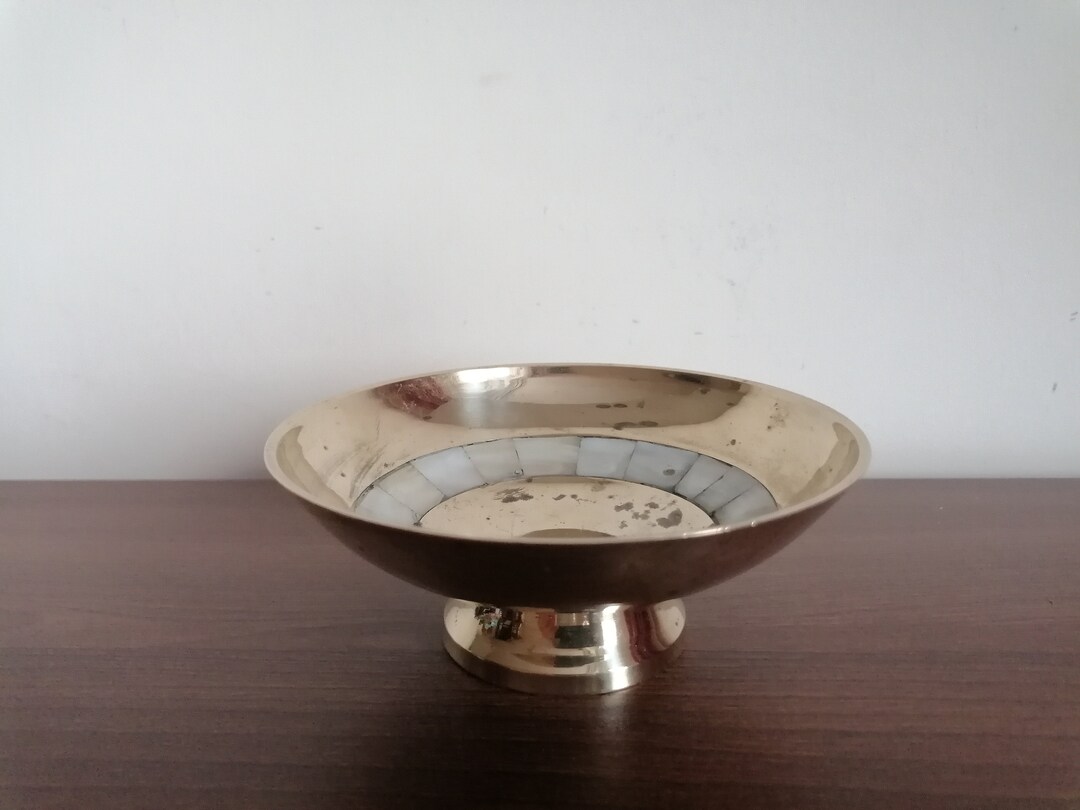 Brass and Mother of Pearl Dish. Brass Bowl. Mother of Pearl and Brass ...