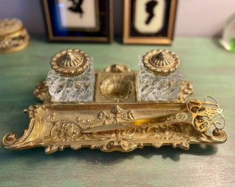 Antique Inkwell Desk Set - Etsy
