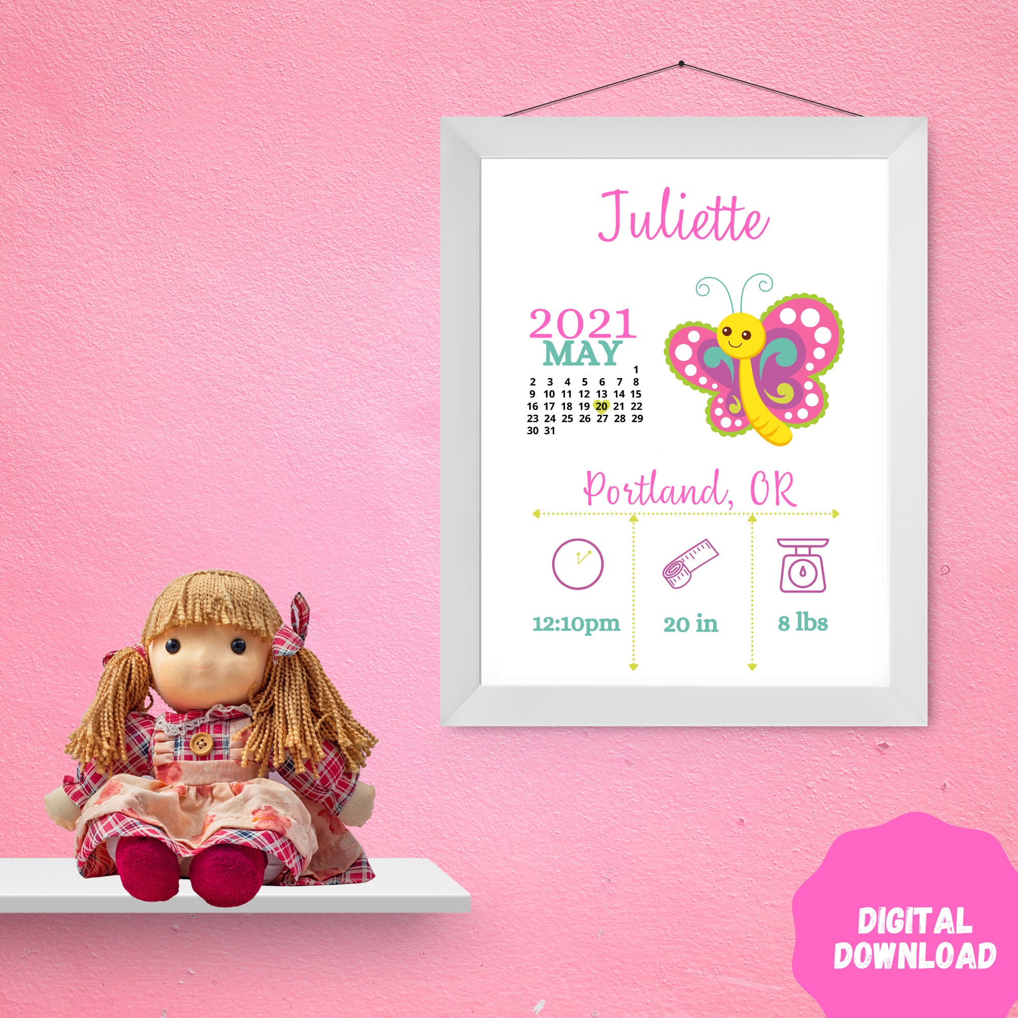 Printable Birth Stats Wall Art Birth Announcement Poster Nursery Décor ...