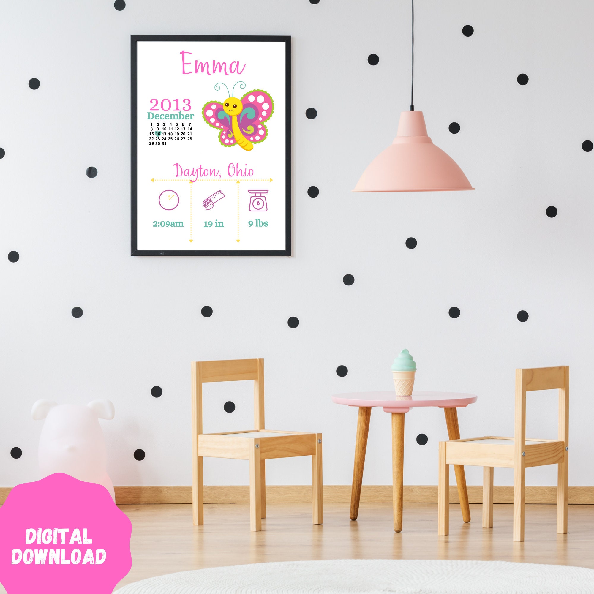 Printable Birth Stats Wall Art Birth Announcement Poster Nursery Décor ...