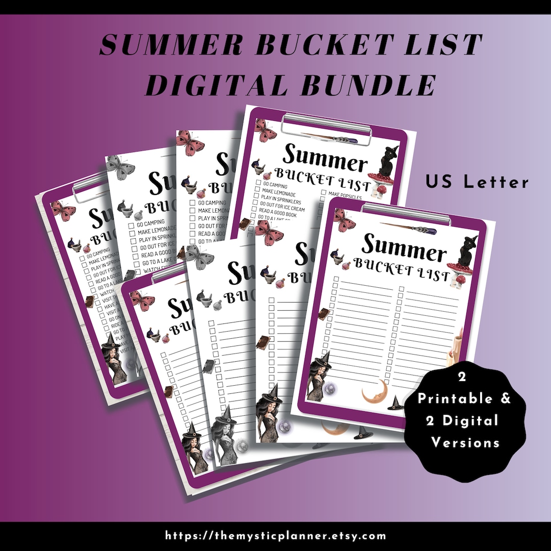 Witchy Summer Bucket List Calendar Summer Bucket List Kit - Etsy