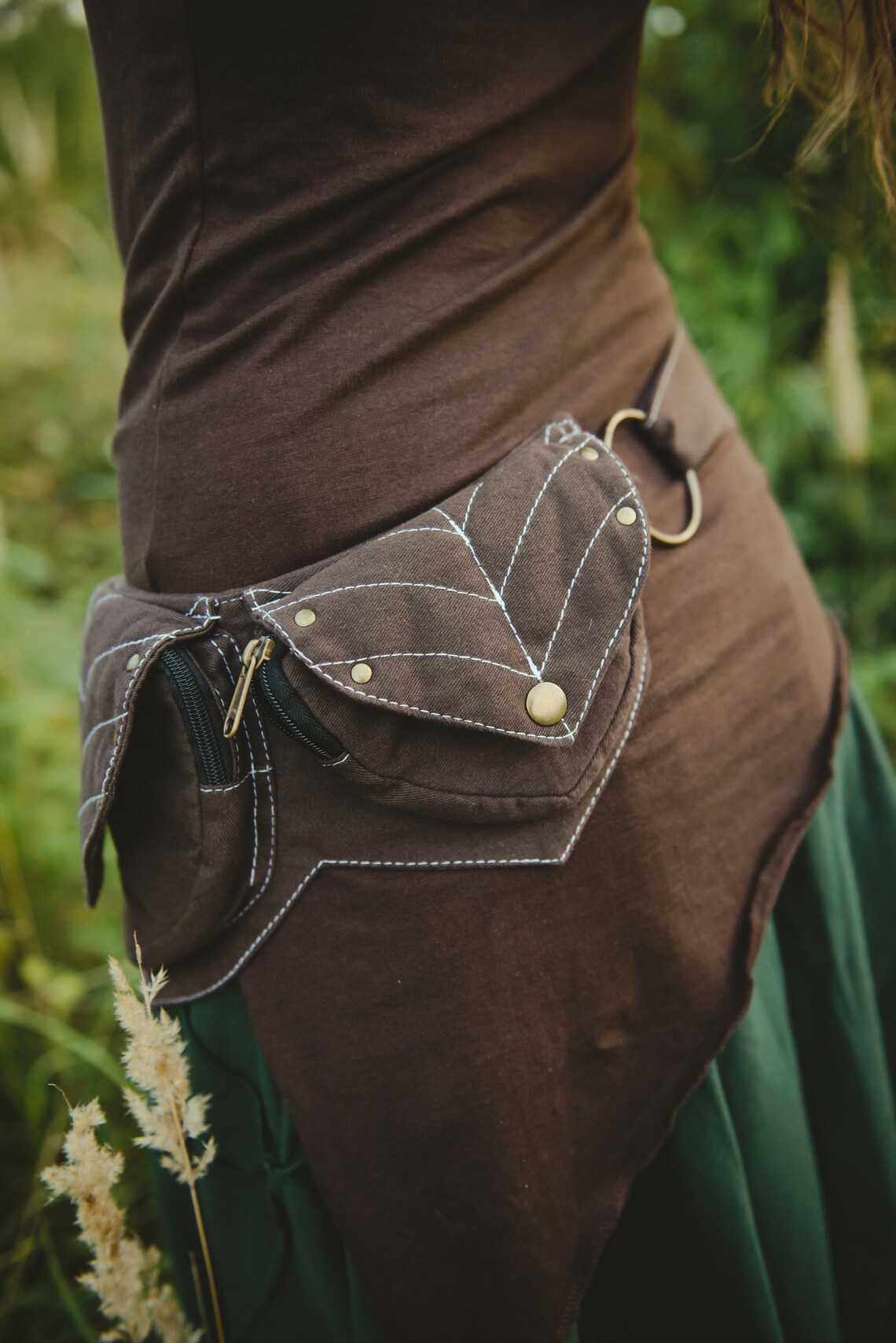Elven Leaf Motif Pocket Belt Cotton Canvas Fanny Pack Forest Bum Bag ...