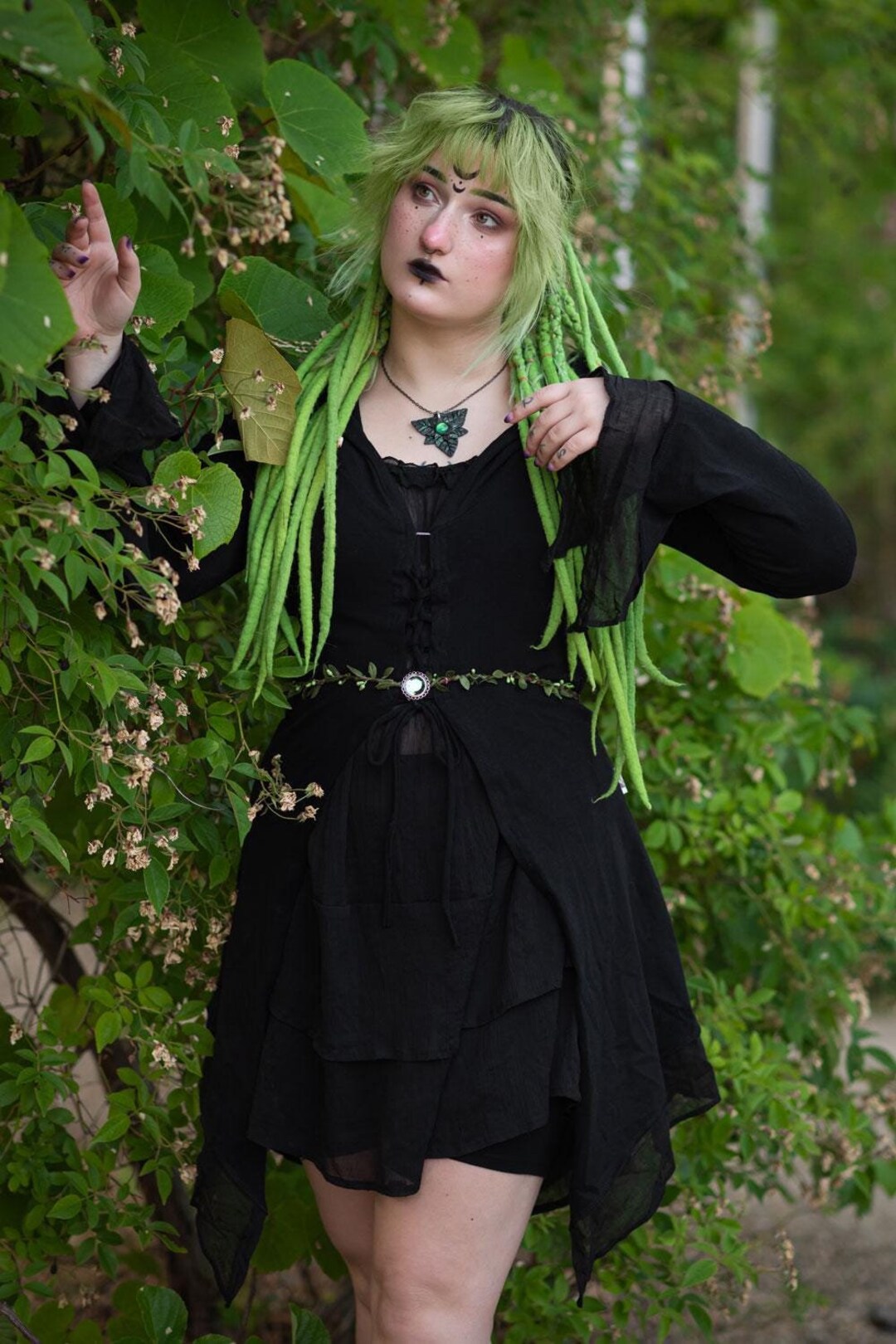 Enchanted Dark Pixie Gothic Dress Black Lace Cape Fairy Costume Elven ...