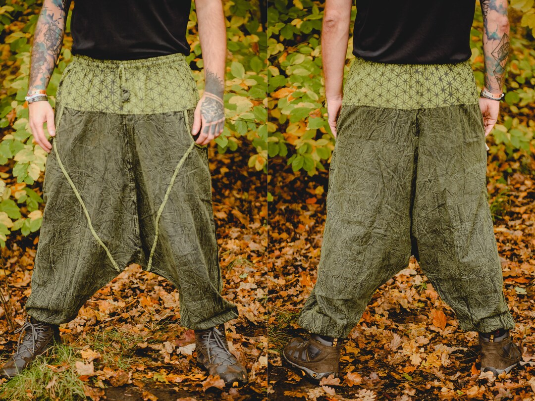 Psychedelic Hippie Harem Alibaba Pants Festival Vibes Green Flower of ...