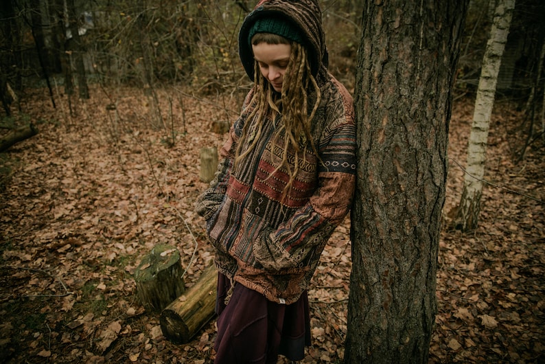 Forest Hippie Hoodie Patchwork Jacket Dreadlock Pixie Hood Warm Sweater ...