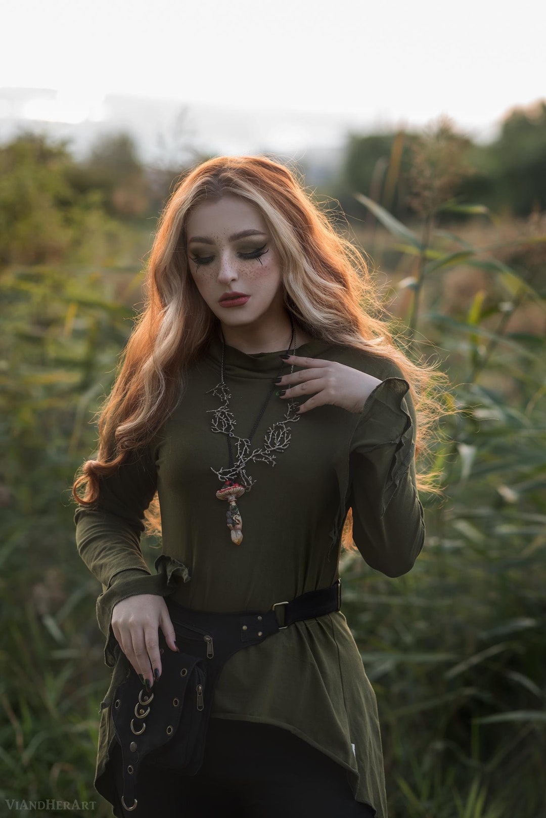 Enchantress Pixie Blouse Natural Green Elven Tunic Long Sleeve Magical Top Pixie Cosplay Fantasy ...