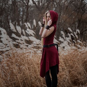 Elven Tunic Pixie Dress Shortsleeve Hodded Fairy Adjustable Lacing ...