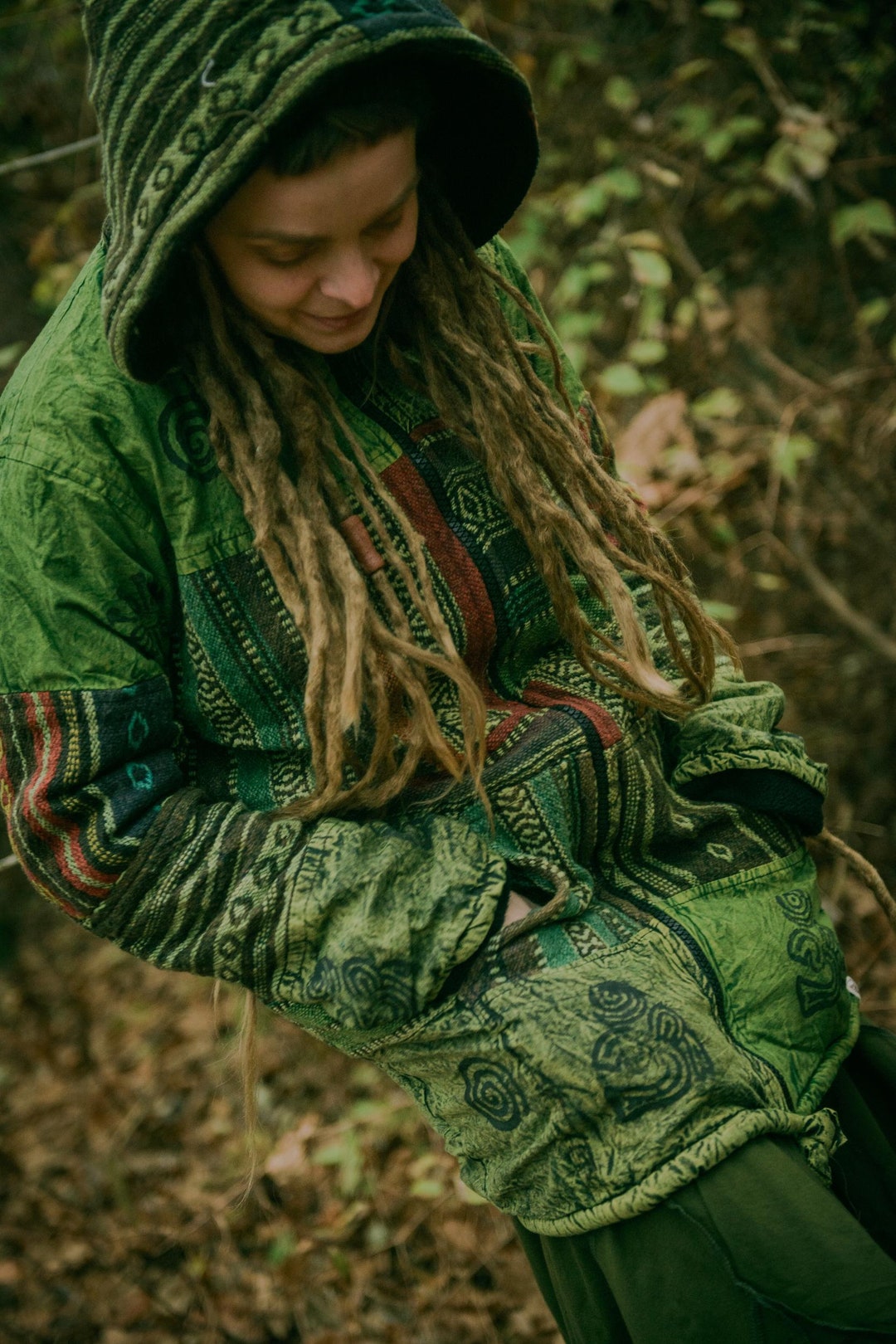 Forest Hippie Hoodie Patchwork Jacket Dreadlock Pixie Hood Warm Sweater ...