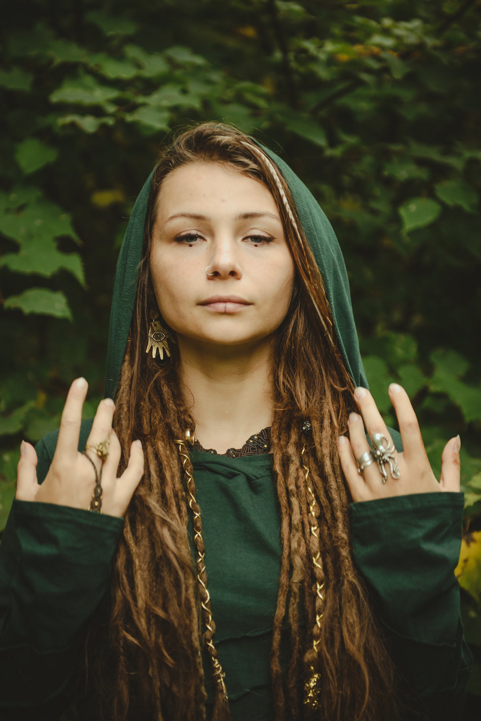 Pixie Longsleeve Dress Forest Fairy Costume Elven Hooded Stretchable ...