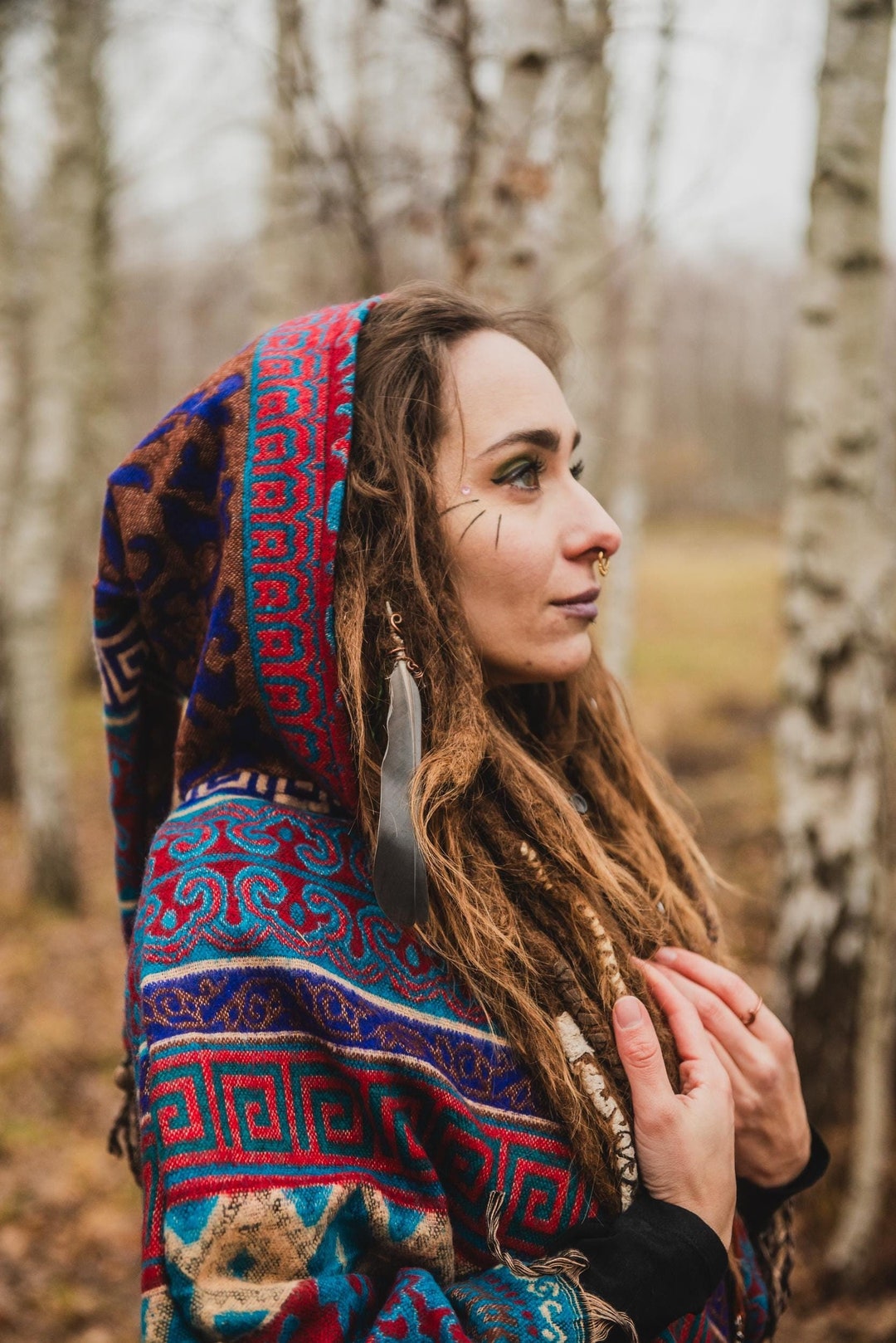 Acid Gnomie Long Hood Poncho Pixie Unisex Hippie Rave Cloak Psychedelic ...