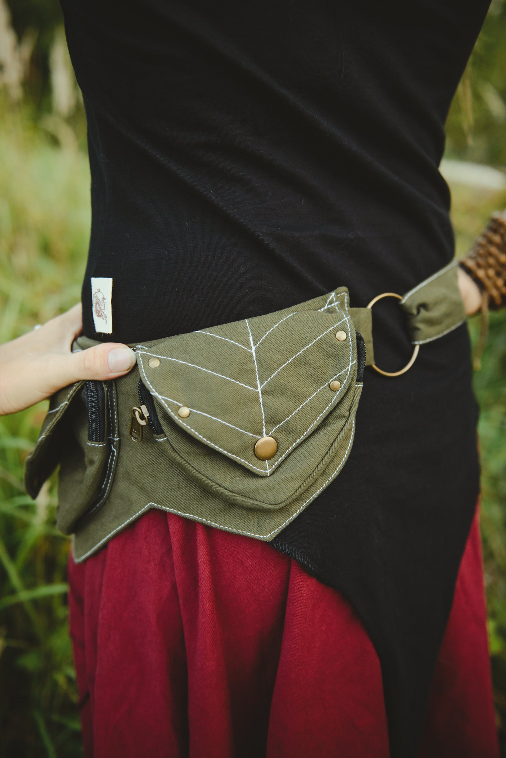 Elven Leaf Motif Pocket Belt Cotton Canvas Fanny Pack Forest Bum Bag ...
