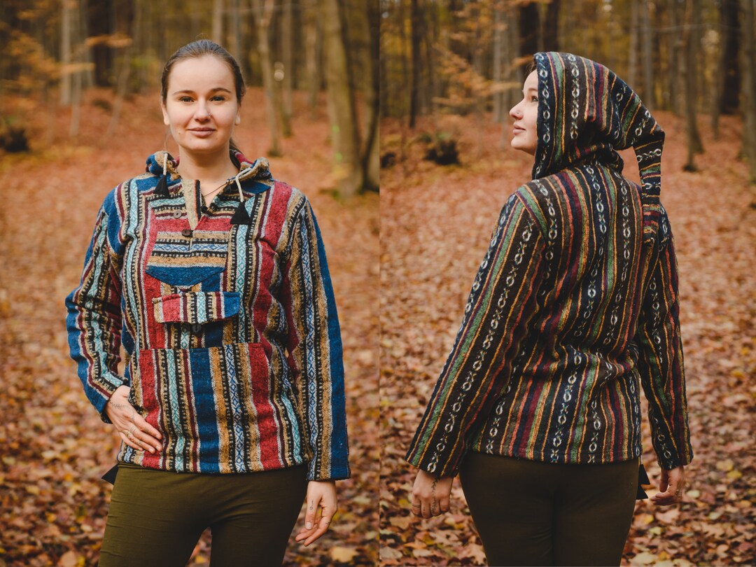 Hippie Baja Hoodie Long Hood Dreadlock Pixie Jumper Warm Psytrance ...