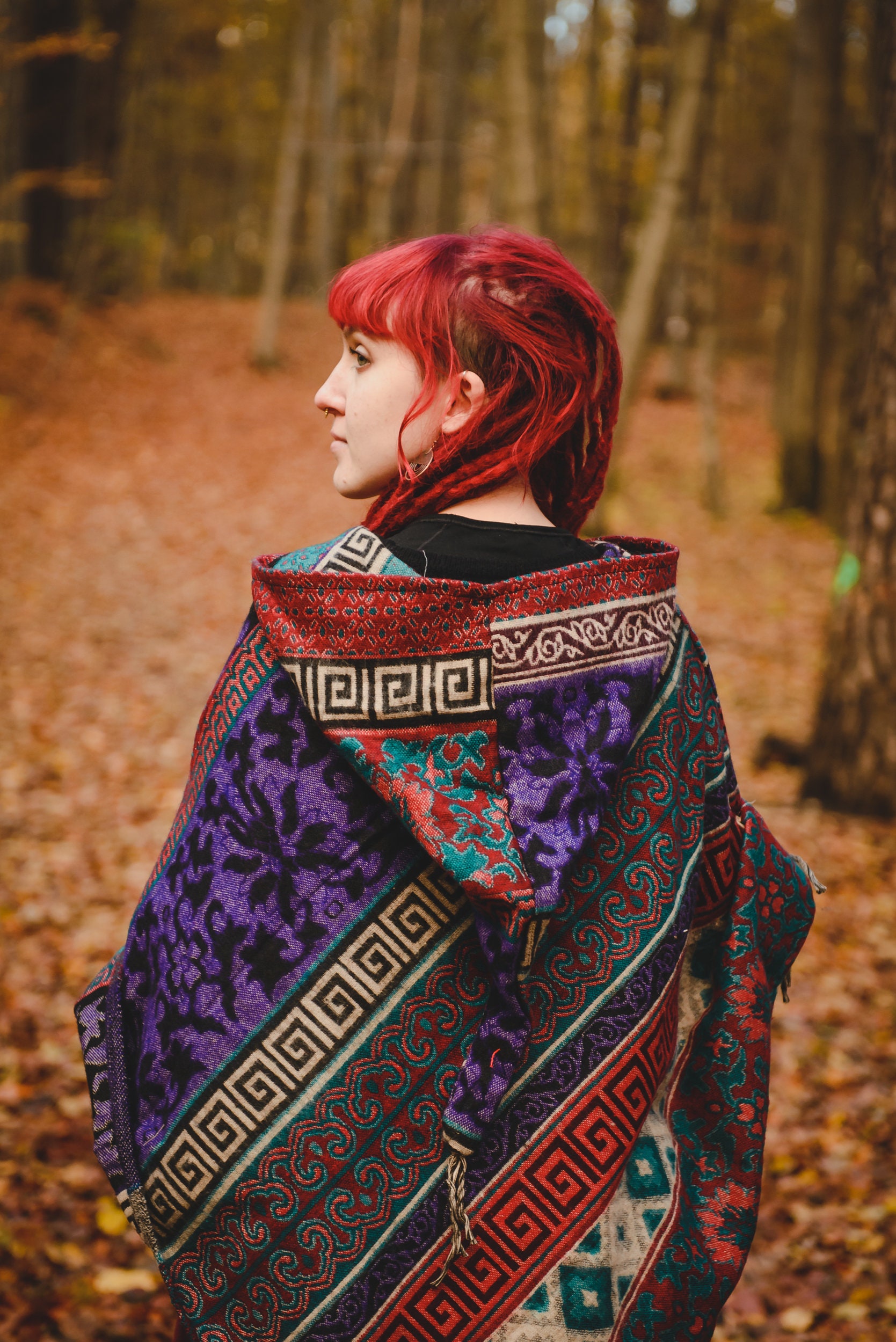 Pixie Colorful Cloak Hippie Festival Pointed Hood Poncho Long Hood ...