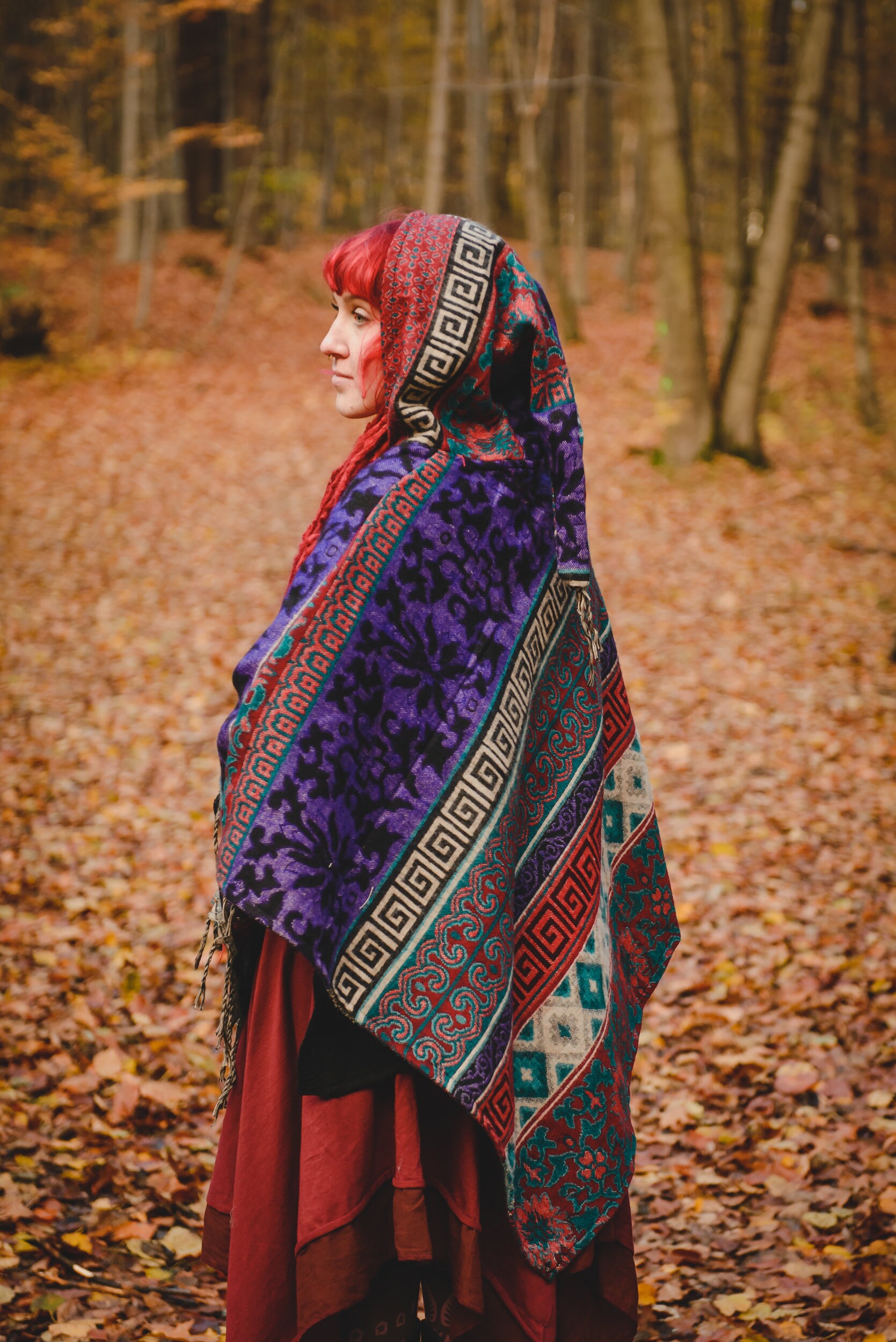 Pixie Colorful Cloak Hippie Festival Pointed Hood Poncho Long Hood ...