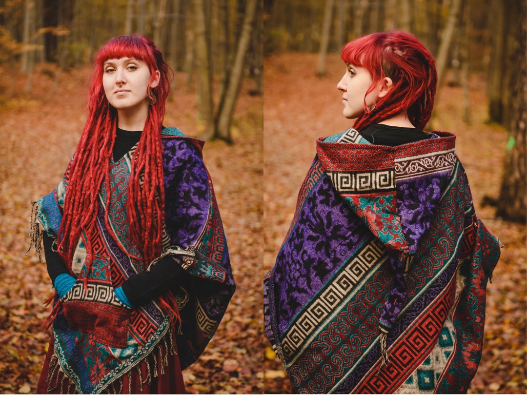 Pixie Colorful Cloak Hippie Festival Pointed Hood Poncho Long Hood ...