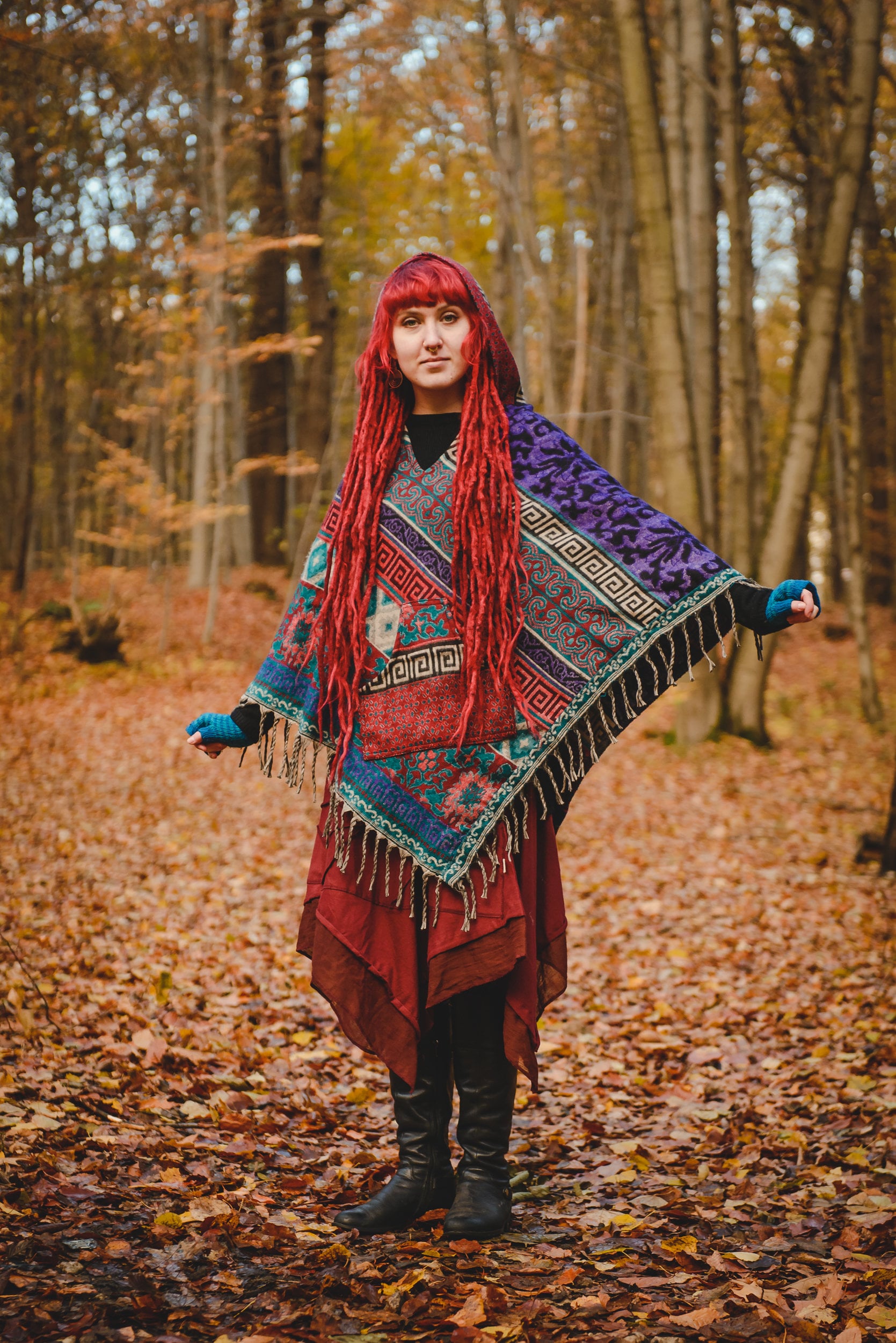 Pixie Colorful Cloak Hippie Festival Pointed Hood Poncho Long Hood ...