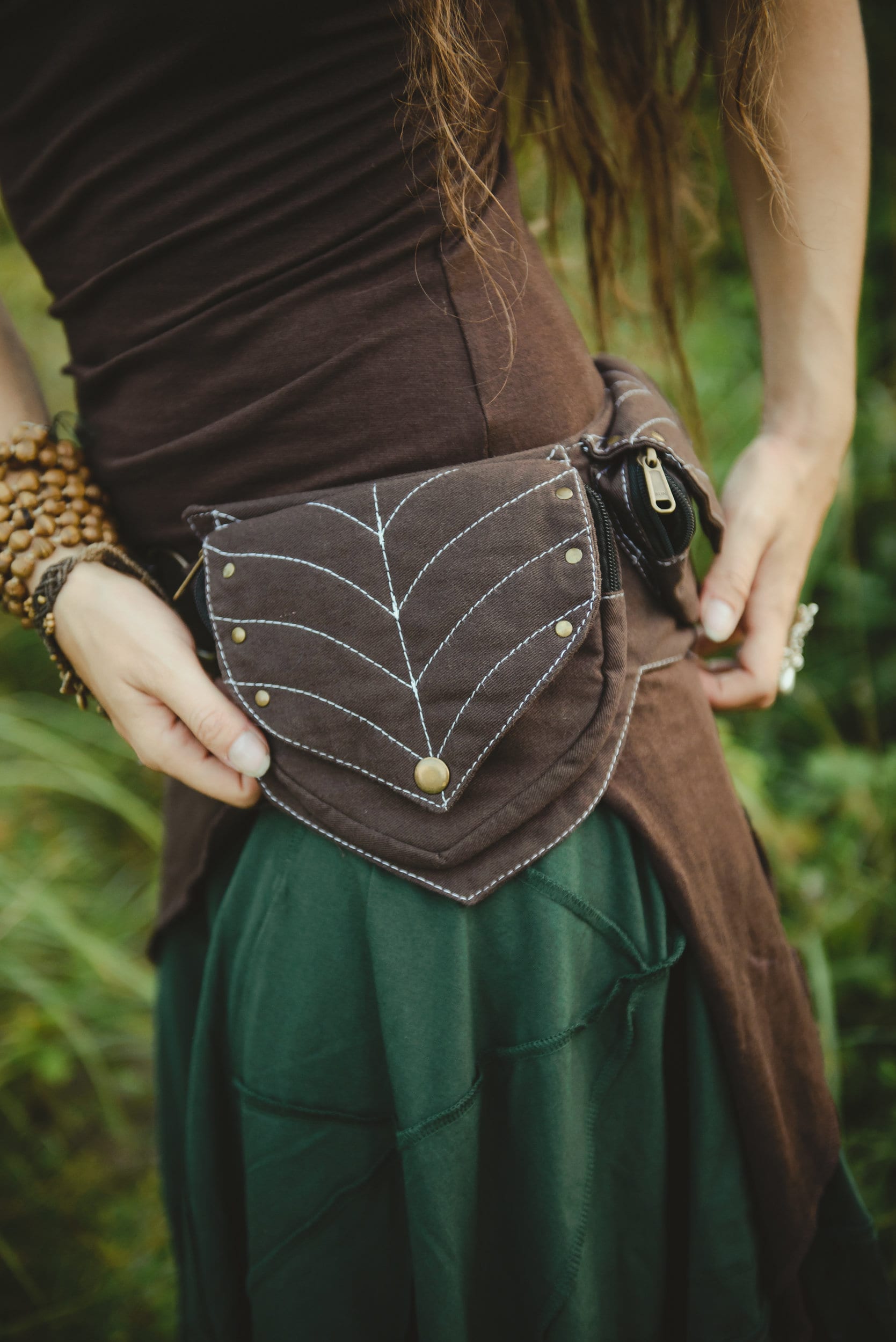 Elven Leaf Motif Pocket Belt Cotton Canvas Fanny Pack Forest Bum Bag ...