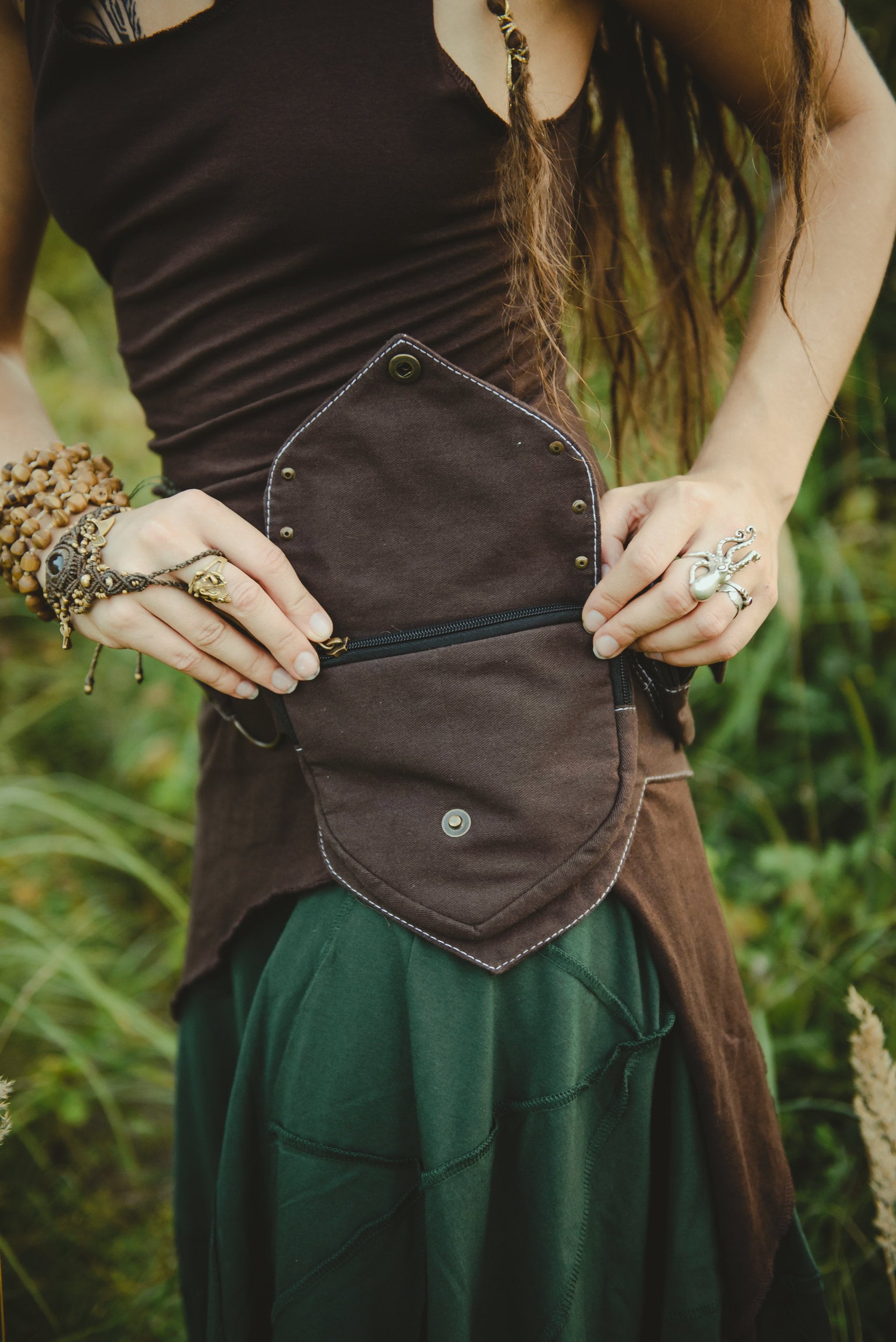Elven Leaf Motif Pocket Belt Cotton Canvas Fanny Pack Forest Bum Bag ...