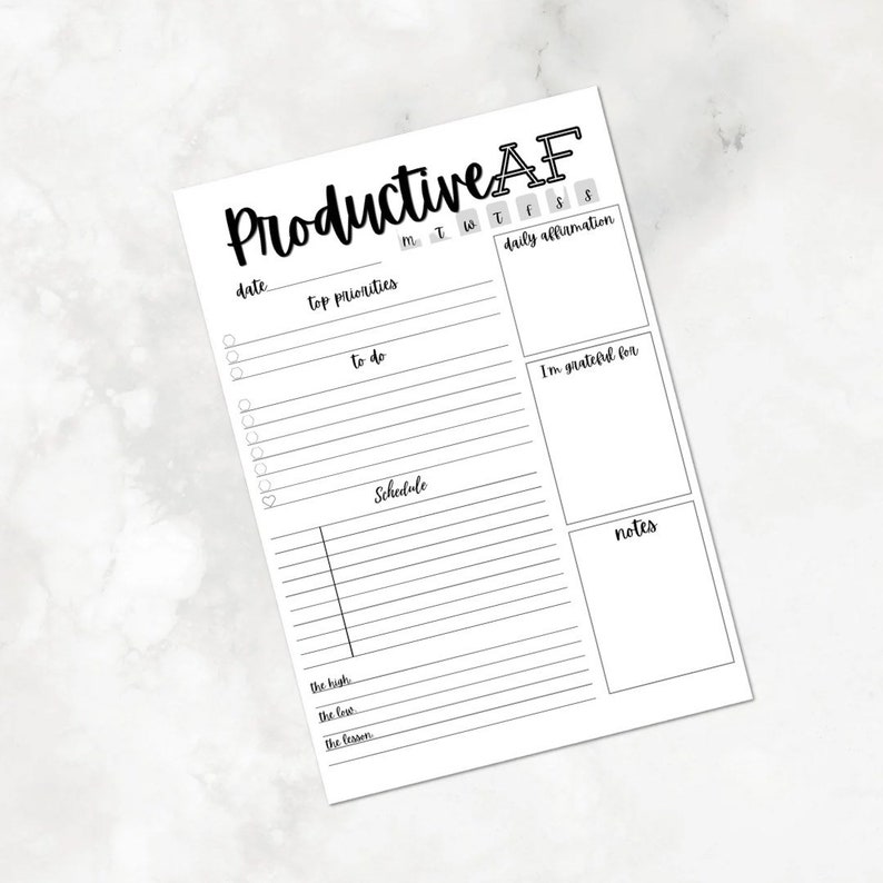 Productive AF Minimalist Productivity Daily Planner Printable Schedule ...