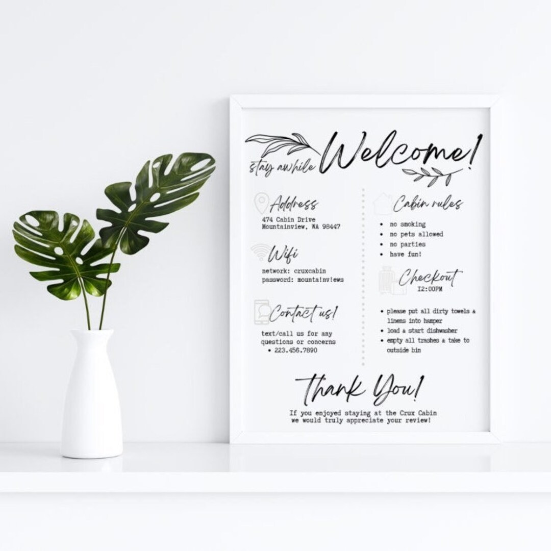 Rental Welcome Poster Printable Airbnb Vrbo Property Rental Welcome ...